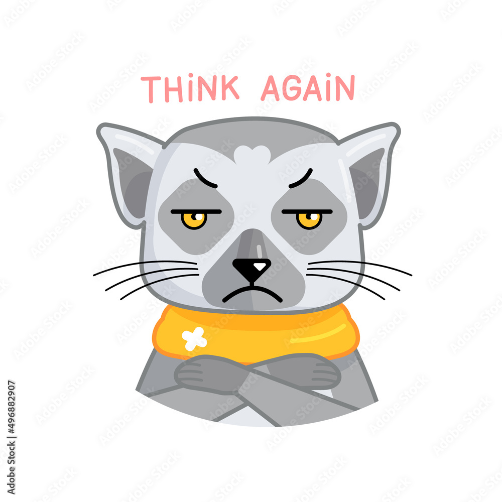 Cartoon funny lemur show boring, dissatisfied emotion. Vector animal ...
