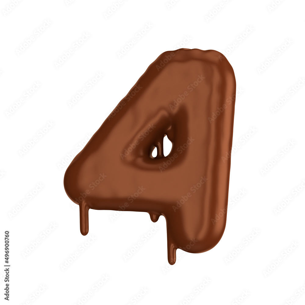 number four chocolate melted isolated. 3d rendering melted number four ...