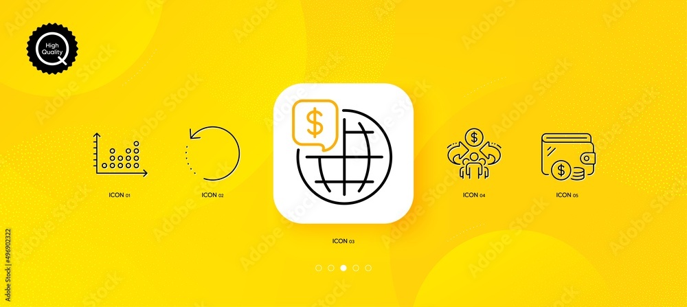 Wallet, Sharing economy and Dot plot minimal line icons. Yellow ...
