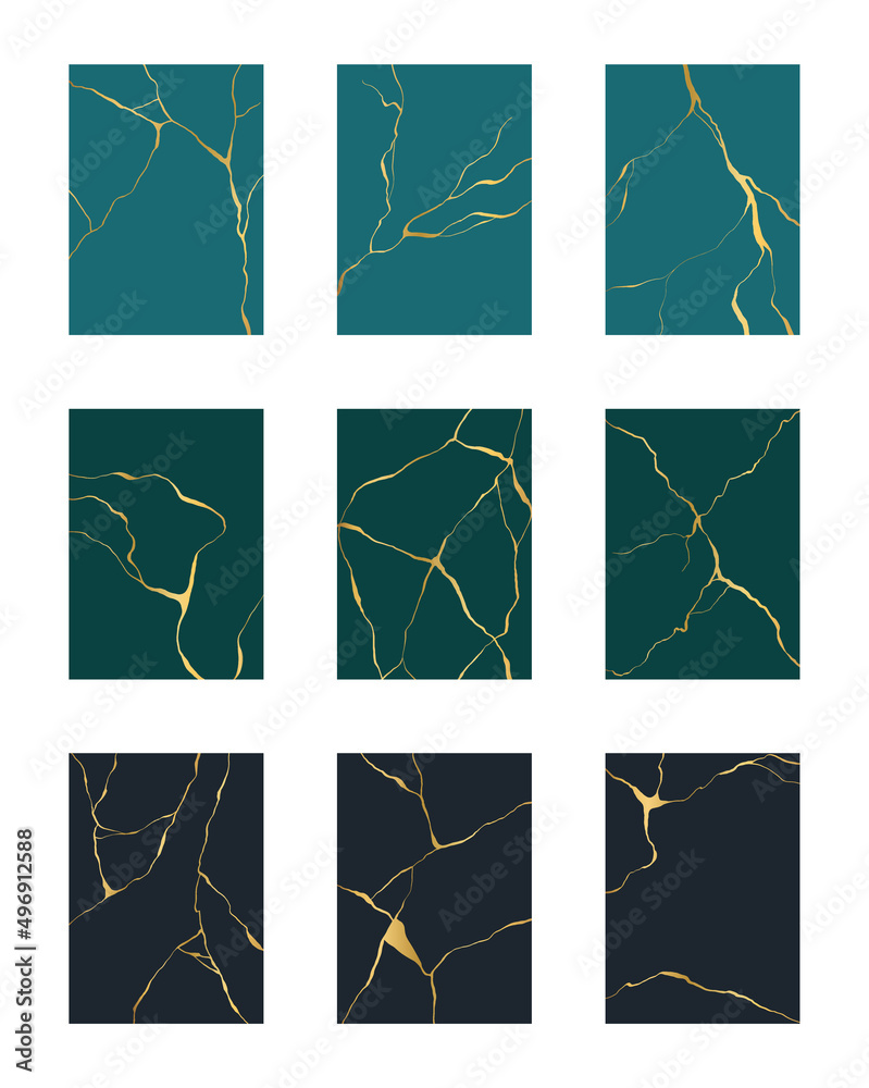 Cracks background set . Vector collection of golden broken line cracks ...
