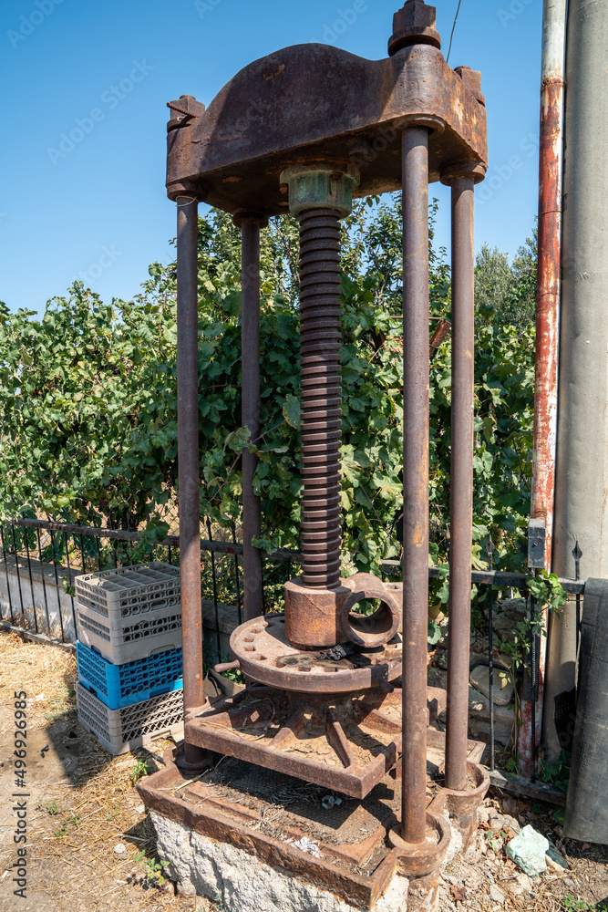 Ancient olive crusher and olive oil production machines, stone mill and ...