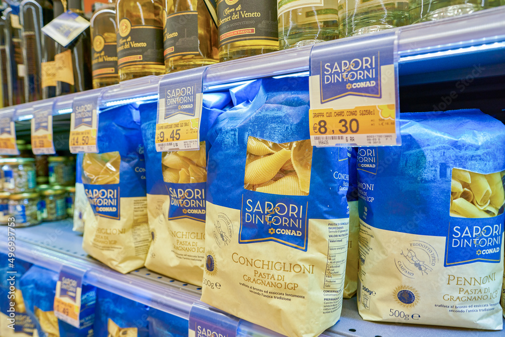 ROME, ITALY - CIRCA NOVEMBER 2017: close up shot of pasta on display in ...