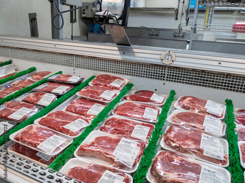 Gold Bar, WA USA - circa January 2022: Angled view of the raw meat ...