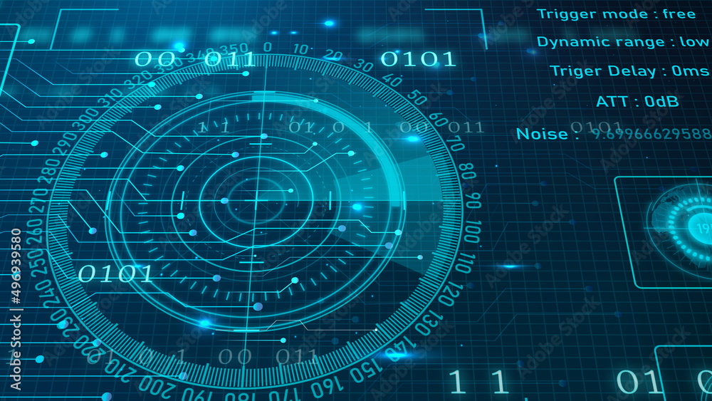 Radar HUD Screen Animation 4K. Motion graphic of colorful sonar radar ...