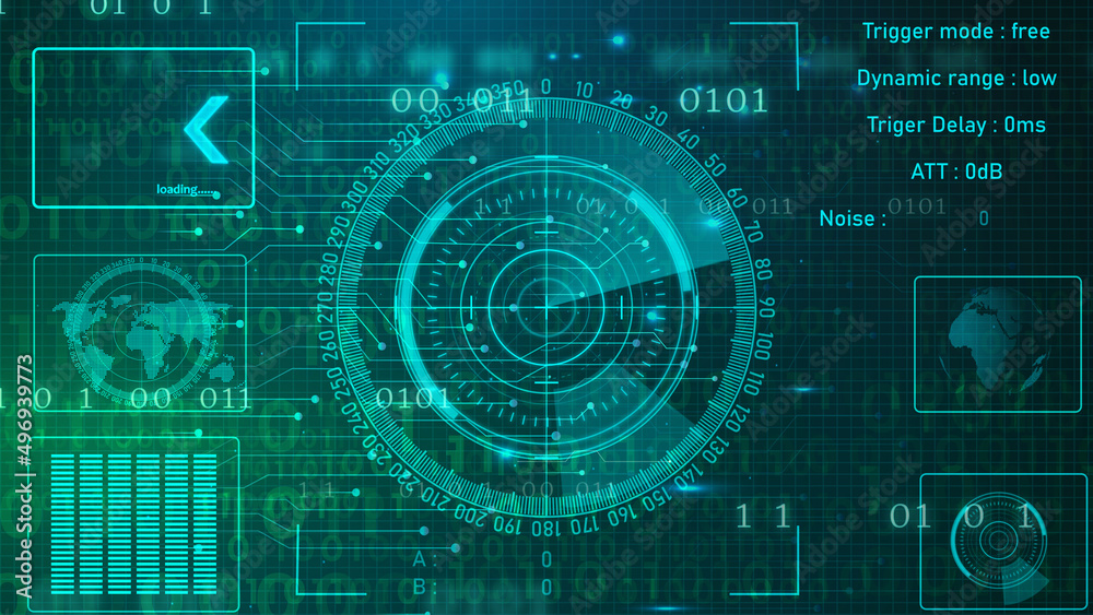 Radar HUD Screen Animation 4K. Motion graphic of colorful sonar radar ...