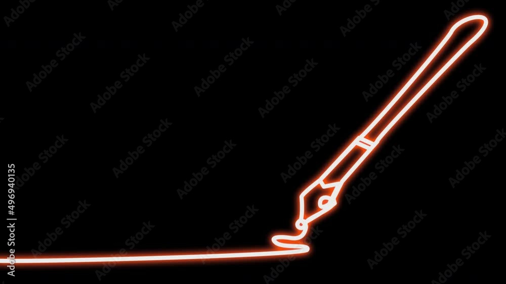 Neon red pen with ink line. A symbol of writing and literary creation ...