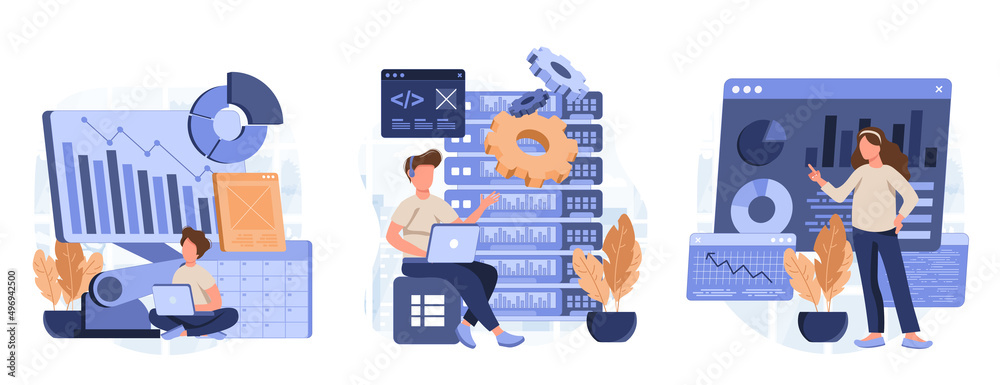 IT software solutions abstract concept vector illustrations. Collection ...