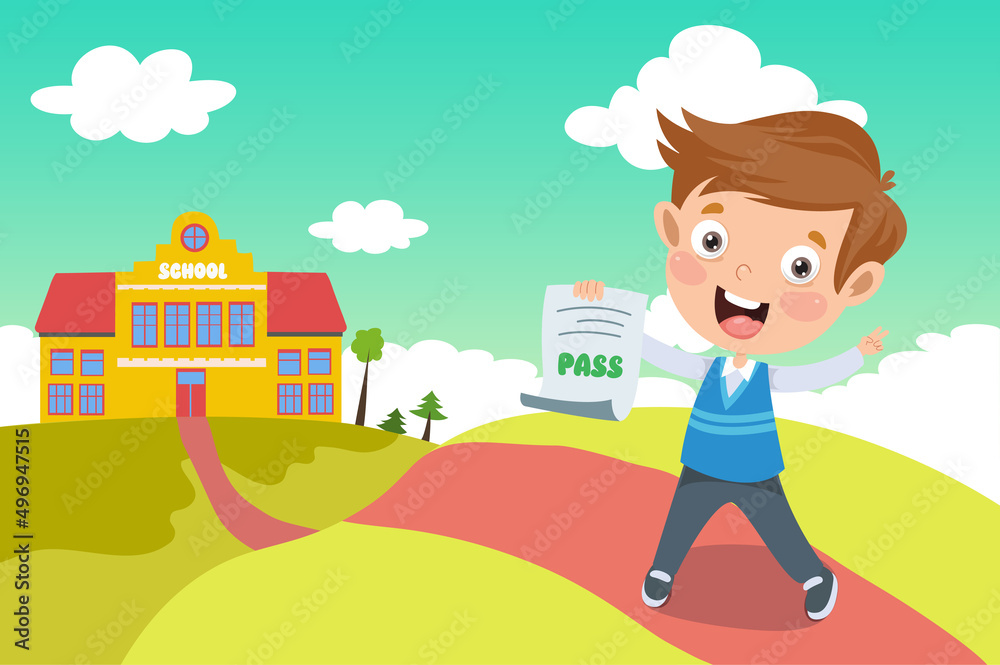 Cute Cartoon Boy Pass. Boy with Result Card Flat Illustration Stock ...