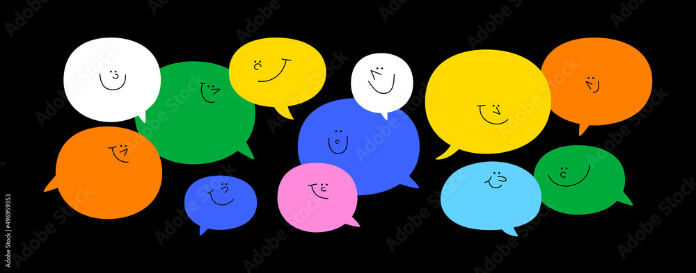 Diverse colorful chat bubble character illustration set. Multi color ...