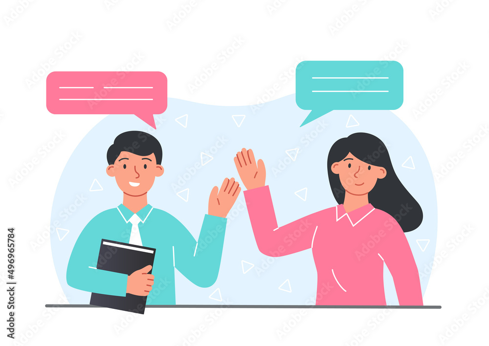 People waving hello. Friendly character, models for advertising posters ...