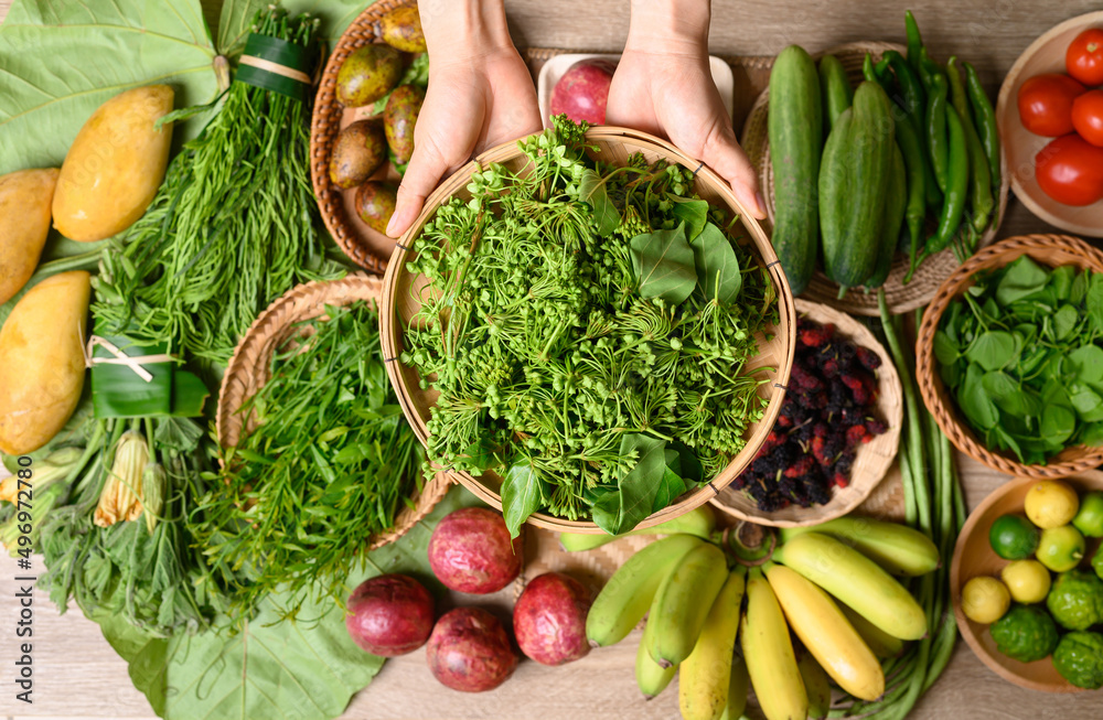 Organic Southeast Asian vegetables and fruits from local farmer market ...