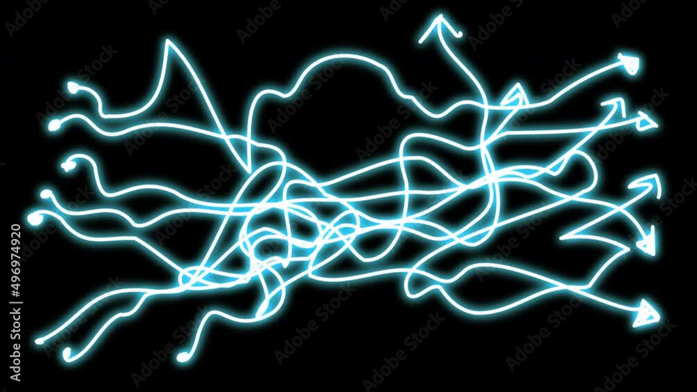 Neon curved arrows. A symbol of chaotic movement. Confusing sign with ...