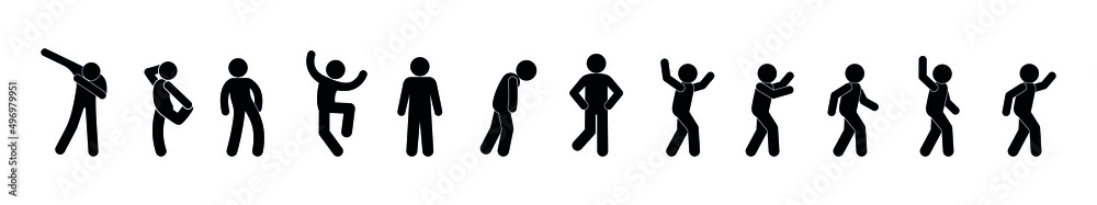 man icon, stickman collection, stick figure human silhouette, vector ...