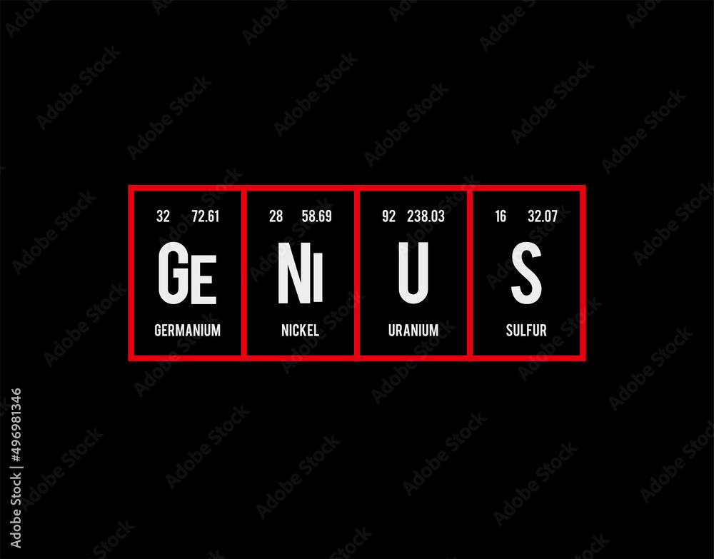 Genius - Periodic Table of Elements on black background in vector illustration. Stock Vector ...