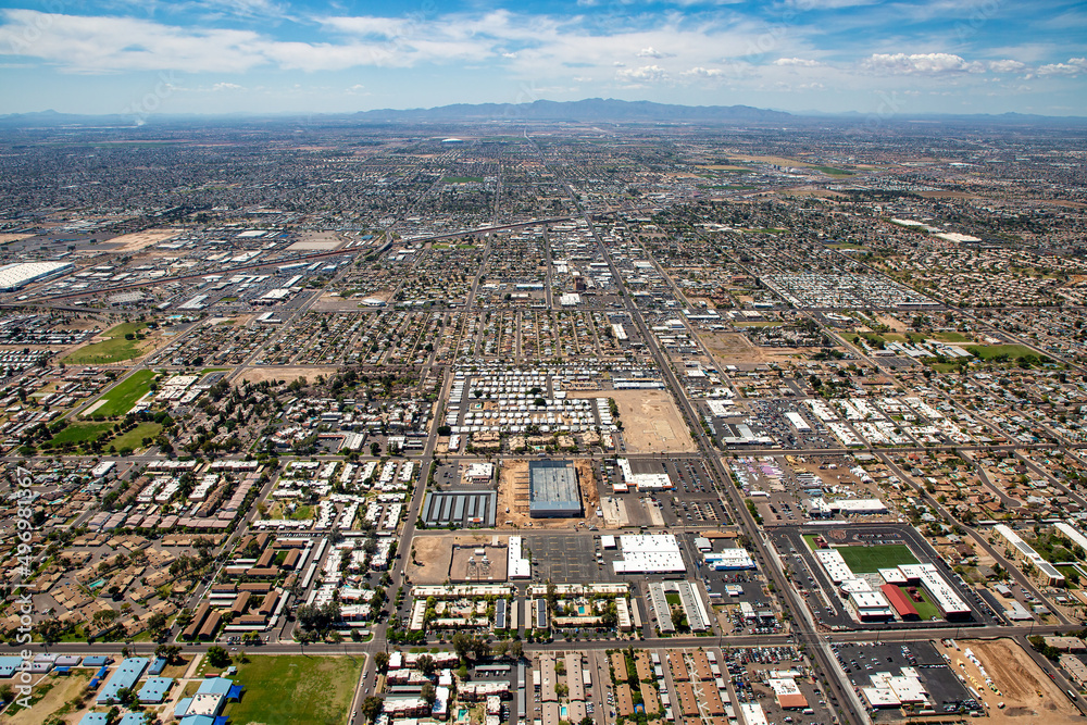 Glendale, Arizona aerial view looking east to west from above 45th Ave ...