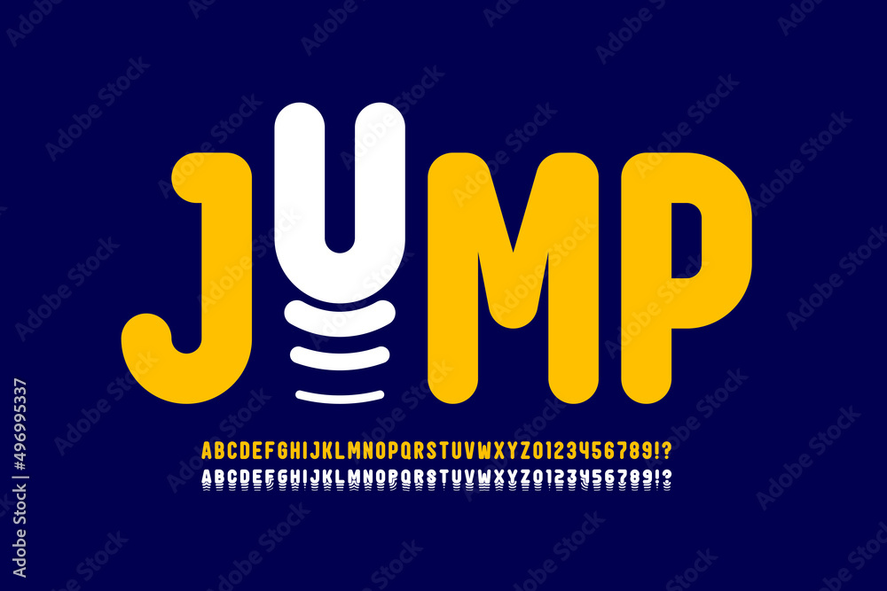 Poster Jumping letters style font design, alphabet letters and numbers ...