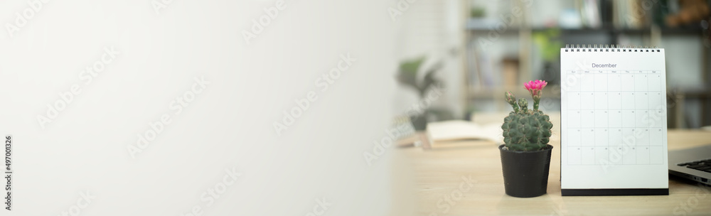 Calendar desk and cactus place on the table. Desktop Calender for ...