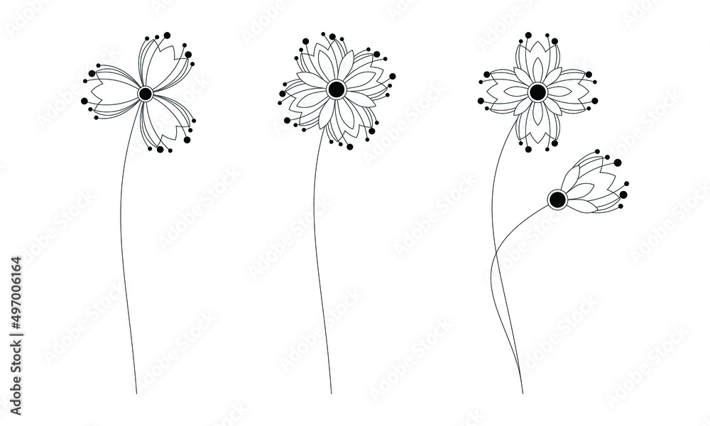 Contour flowers bundle vector simple illustration isolated on white ...
