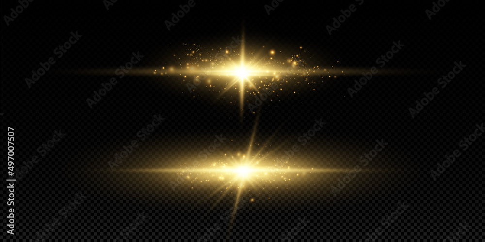 Light star gold. Bright golden flashes and highlights. A set of flashes ...
