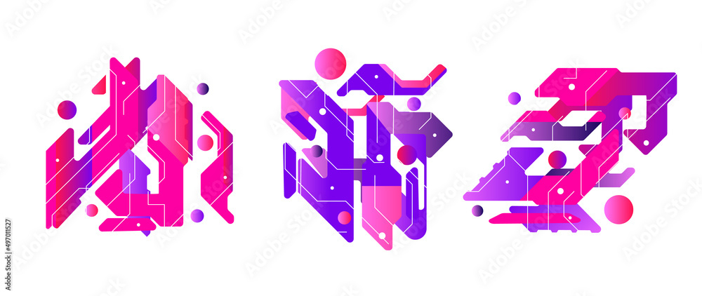 Modern futuristic cyberpunk element on white background. Collection of ...