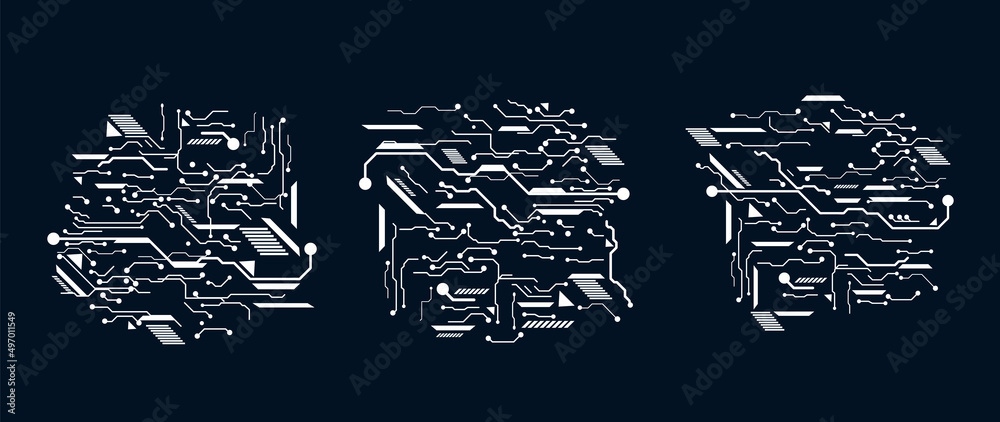 Modern white circuit board element on dark background. Collection of ...