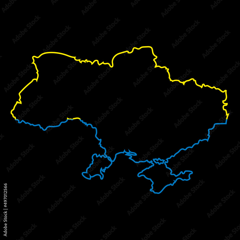 Ukraine map outline in yellow-blue color on a black background Stock ...