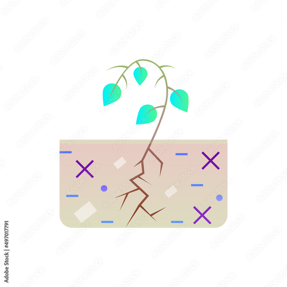 Soil wear gradient flat icon. Plant cannot grow in depleted soil. Soil ...
