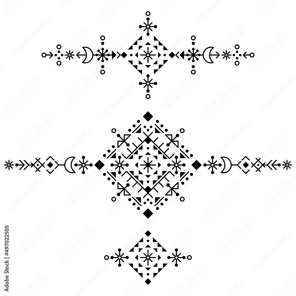 Icelandic rune art style tribal line art vector long design set with ...