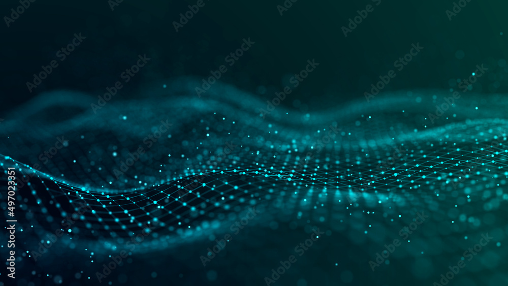 Hexagonal digital communication structure. Connection of dots and lines ...