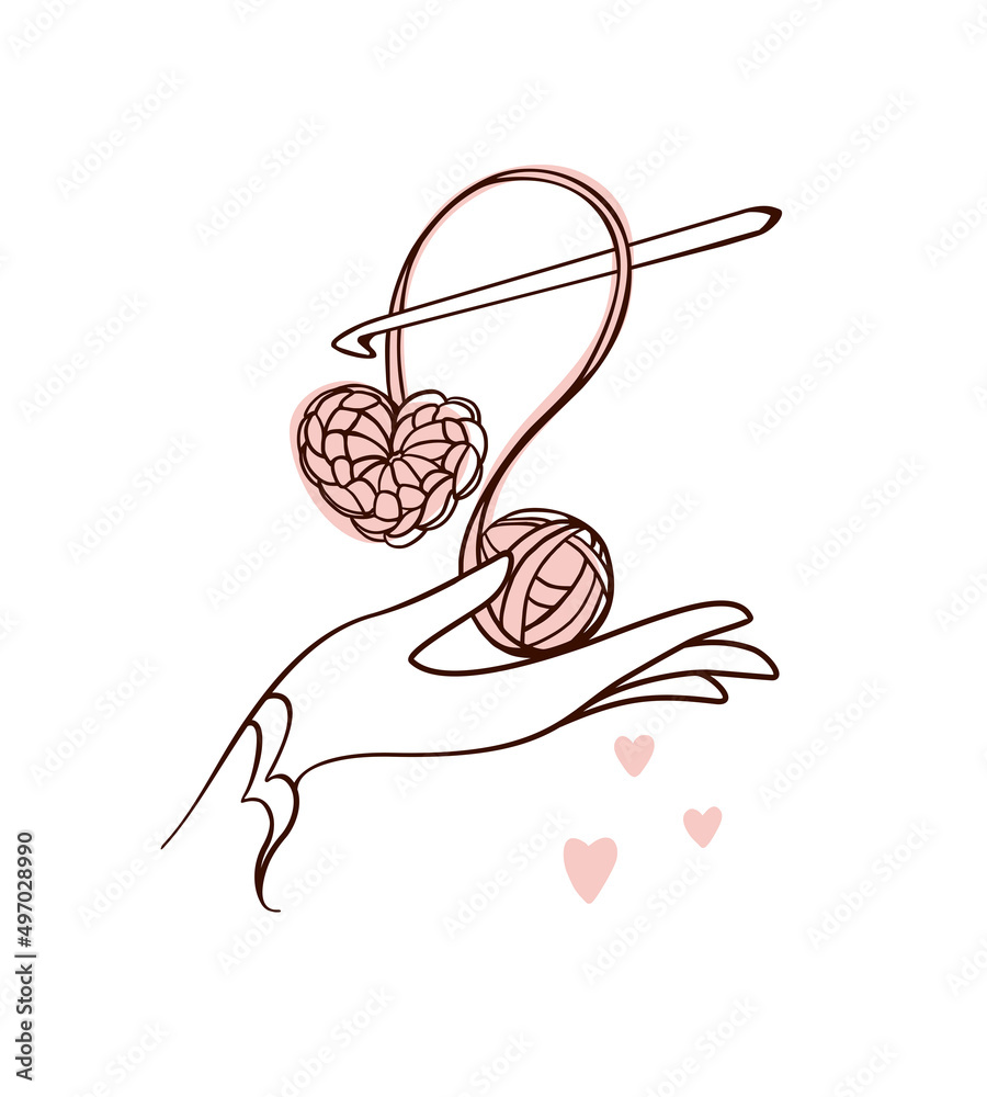 Vetor de Crochet heart. Crochet my hobby. Logo. Vector illustration. do ...