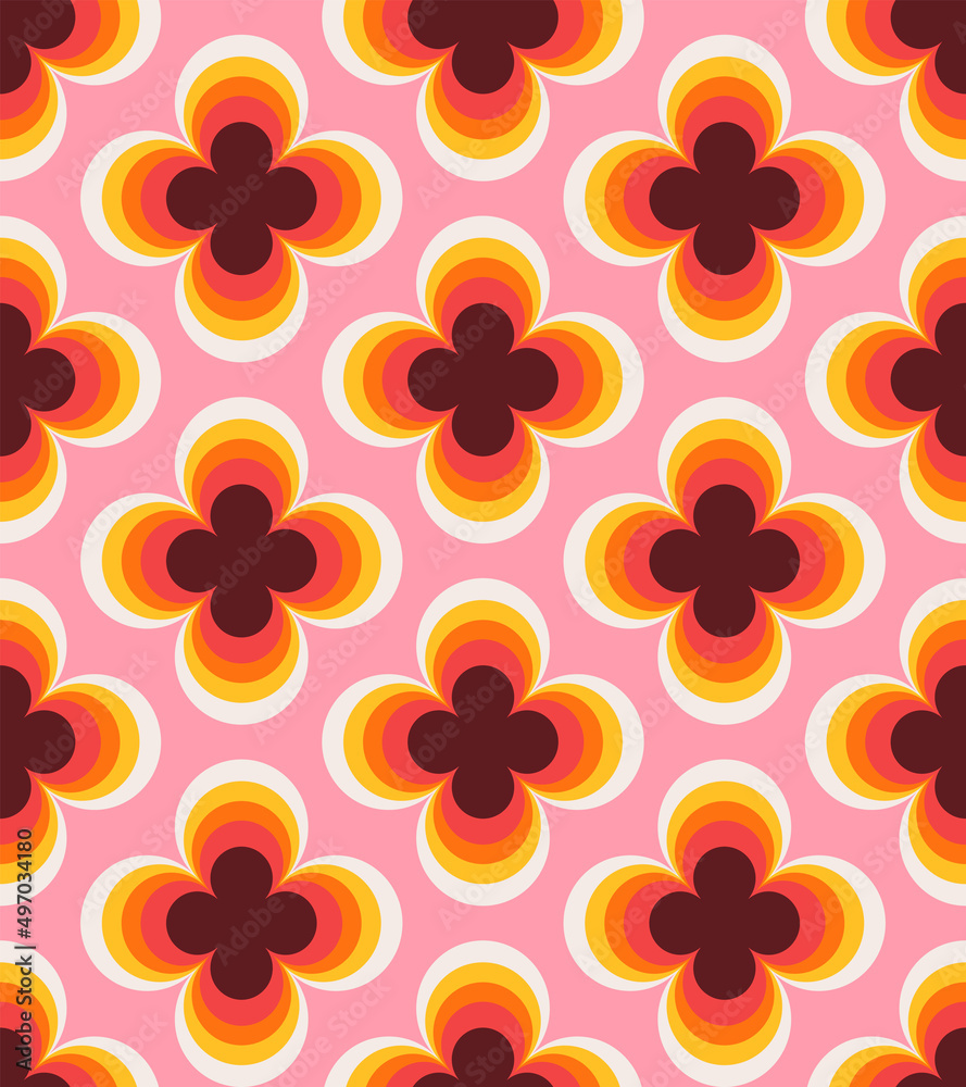 Vintage geometric floral seamless pattern. Retro 70s nostalgic simple ...