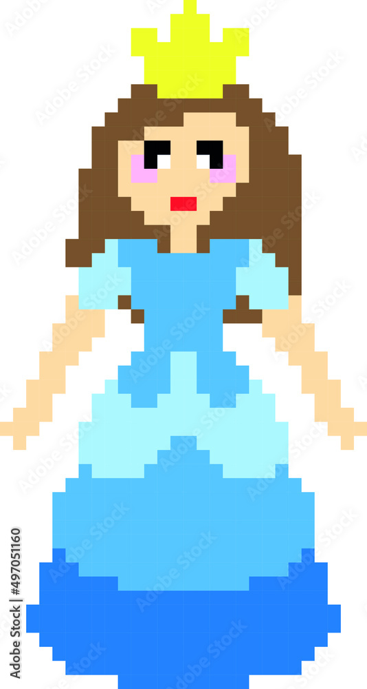 Princess Pixel Art isolated on white Background. bit icon. Vector ...