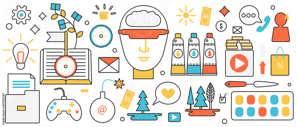 Modern art design technology. Abstract human head with VR glasses ...