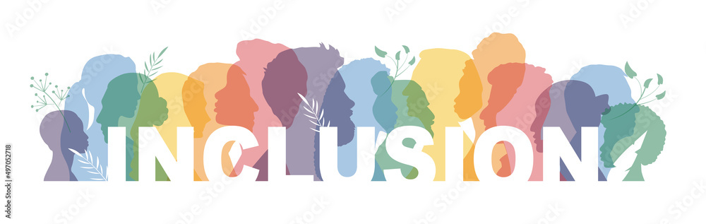 Inclusion banner. Different people stand side by side together. Flat ...