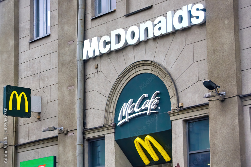 Minsk, Belarus. Mar 2022. McDonald`s, McCafe - restaurant sign on ...