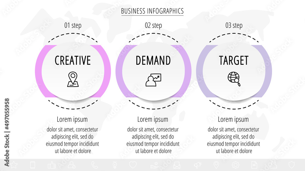 Modern 3D vector illustration. Circular infographic template with three ...