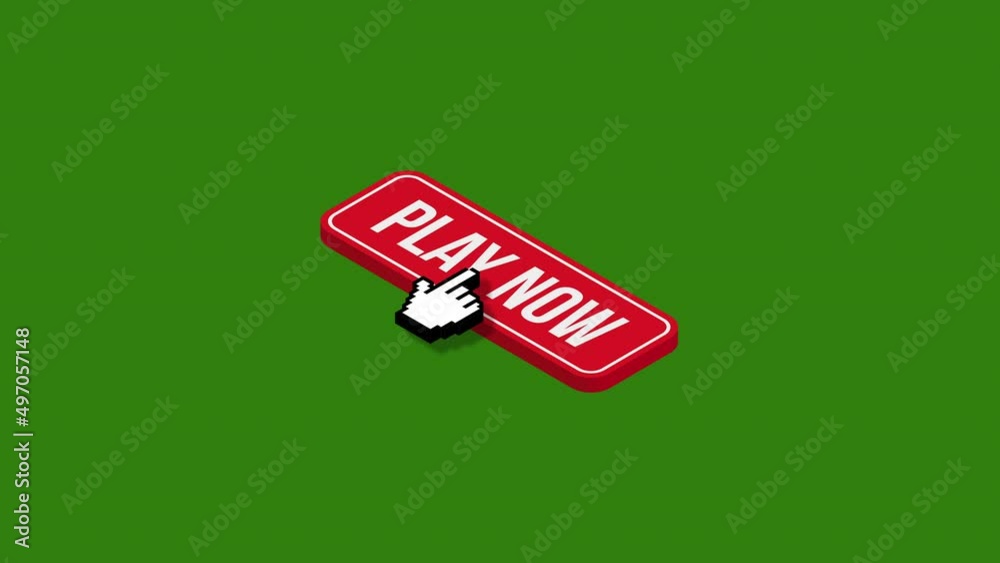 Click play now isometric button animation.green background.4K motion ...