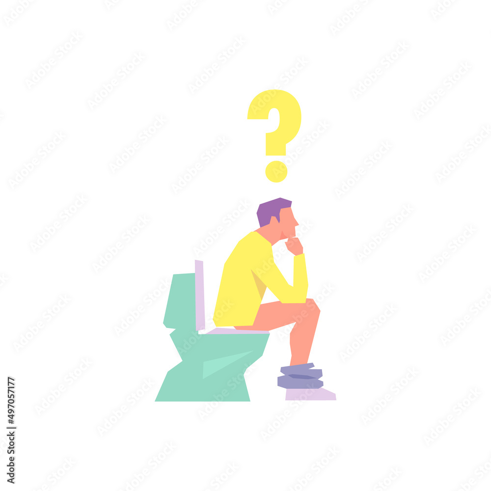Man pooping and thinking in toilet simple flat vector character ...
