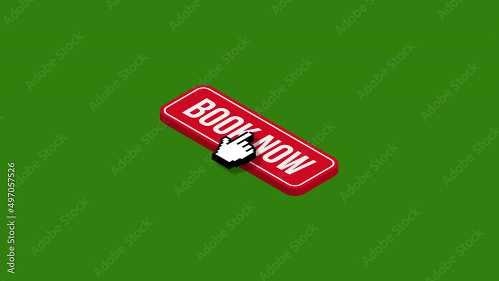 Click book now isometric button animation.green background.4K motion ...