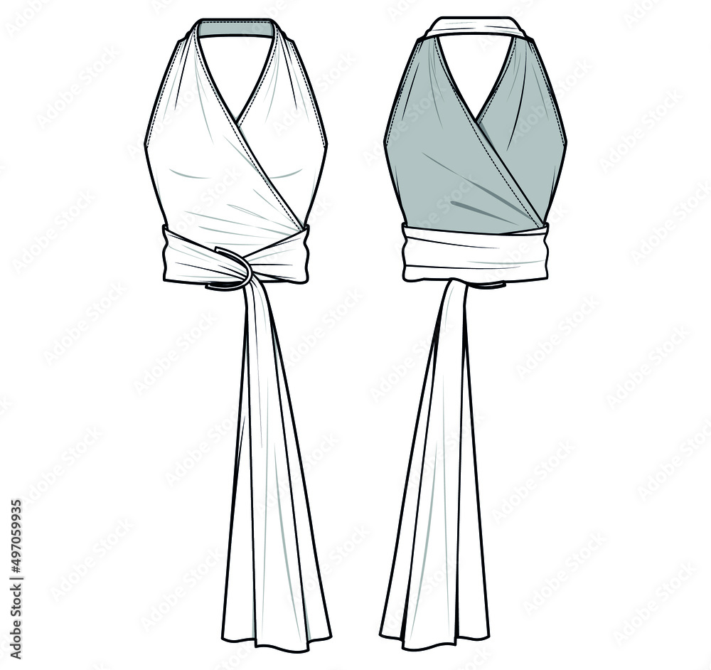 Vetor do Stock: Holder Neck Wrap Around Crop Top Front and Back View ...