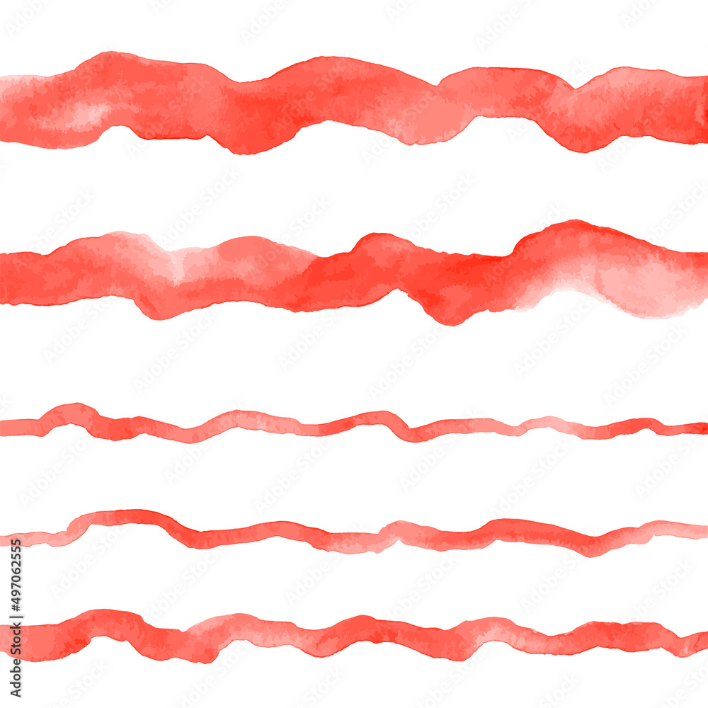 Bloody red watercolor vector wavy long brush strokes, uneven stripes ...