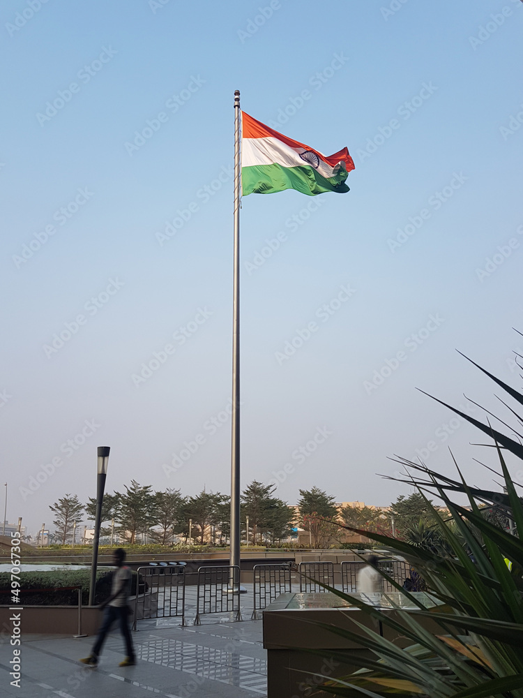 India indian flag in blue sky. India flag, official colors and ...