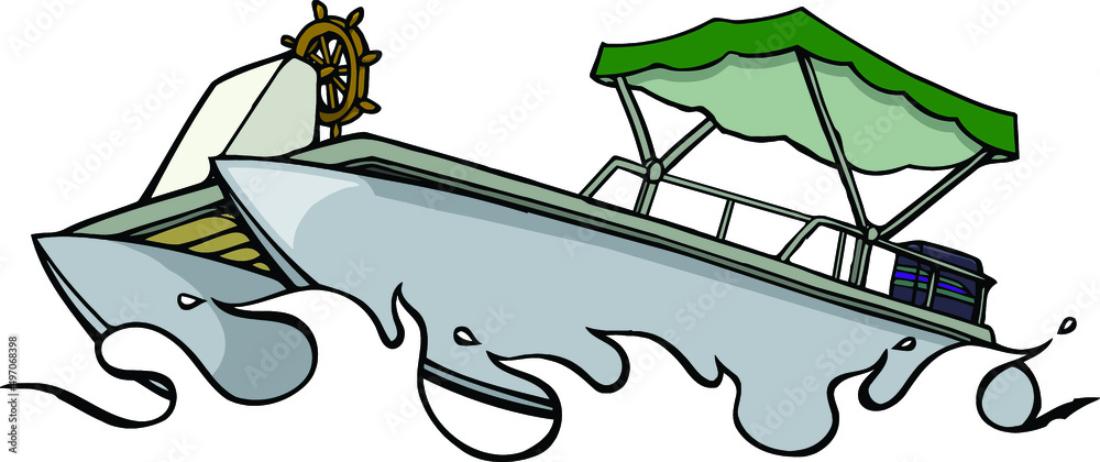 pontoon boat with waves | lake boat Stock Vector | Adobe Stock
