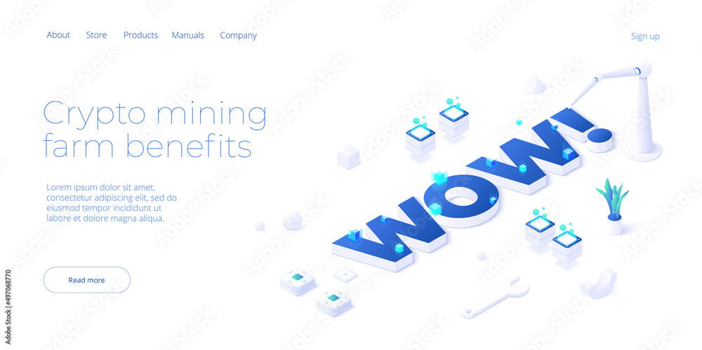 Cryptocoin mining farm layout. Cryptocurrency and blockchain network ...