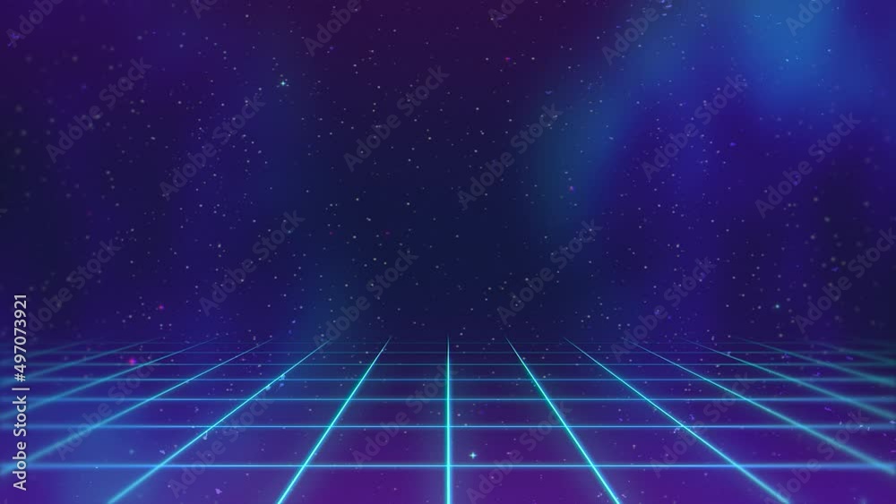 Blue galaxy with stars and grid in 80s style, motion abstract cyber ...