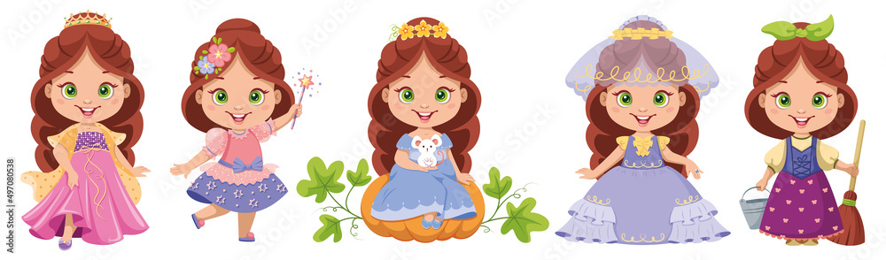 Vector set of cartoon princesses Stock Vector | Adobe Stock