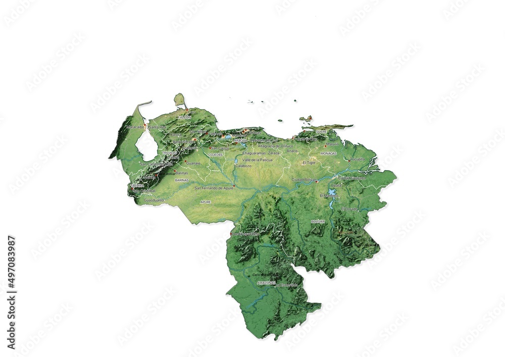 Ilustrace „Isolated map of Venezuela with capital, national borders ...
