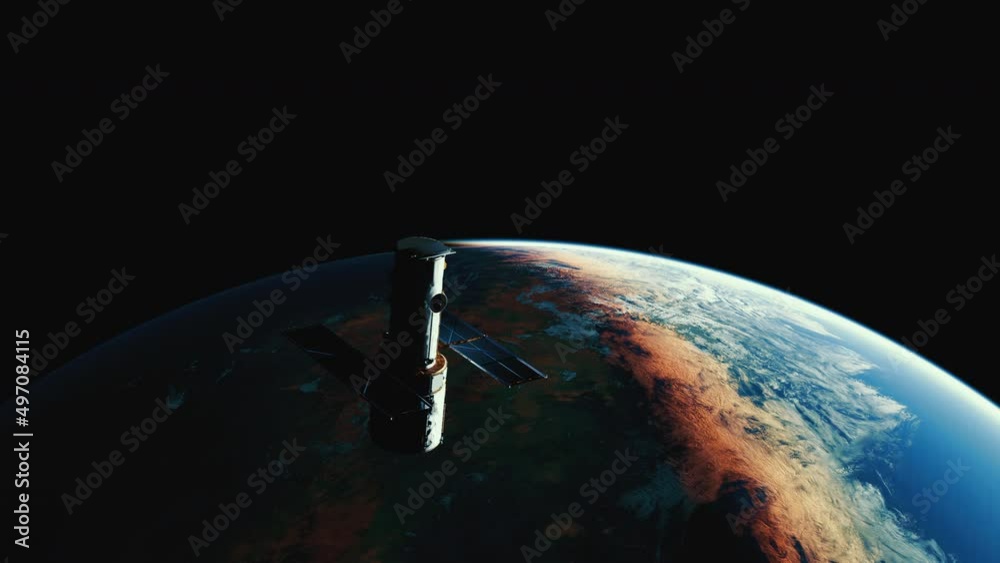 Hubble Space Telescope Floating Above Earth. Beautiful photorealistic ...