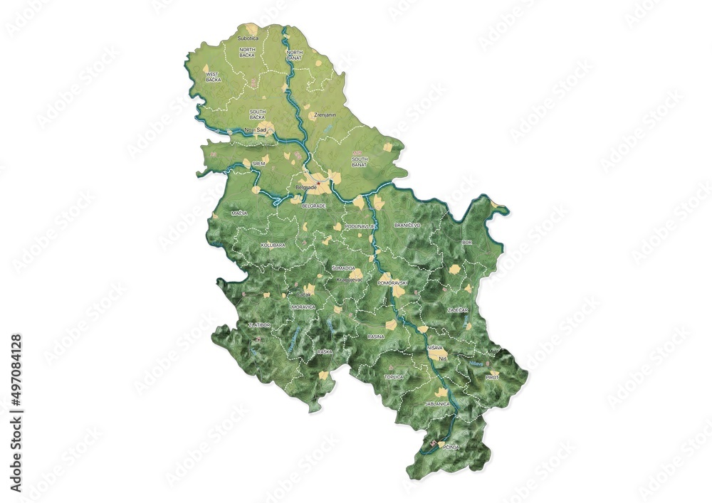 Isolated map of Republic of Serbia with capital, national borders ...