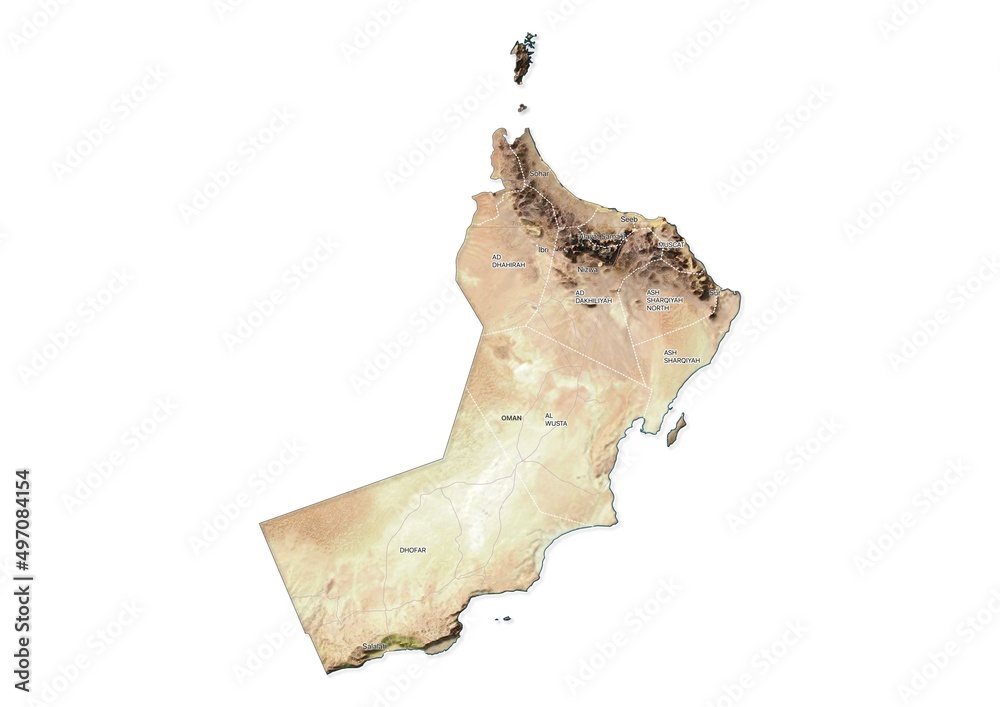 Isolated map of Oman with capital, national borders, important cities ...